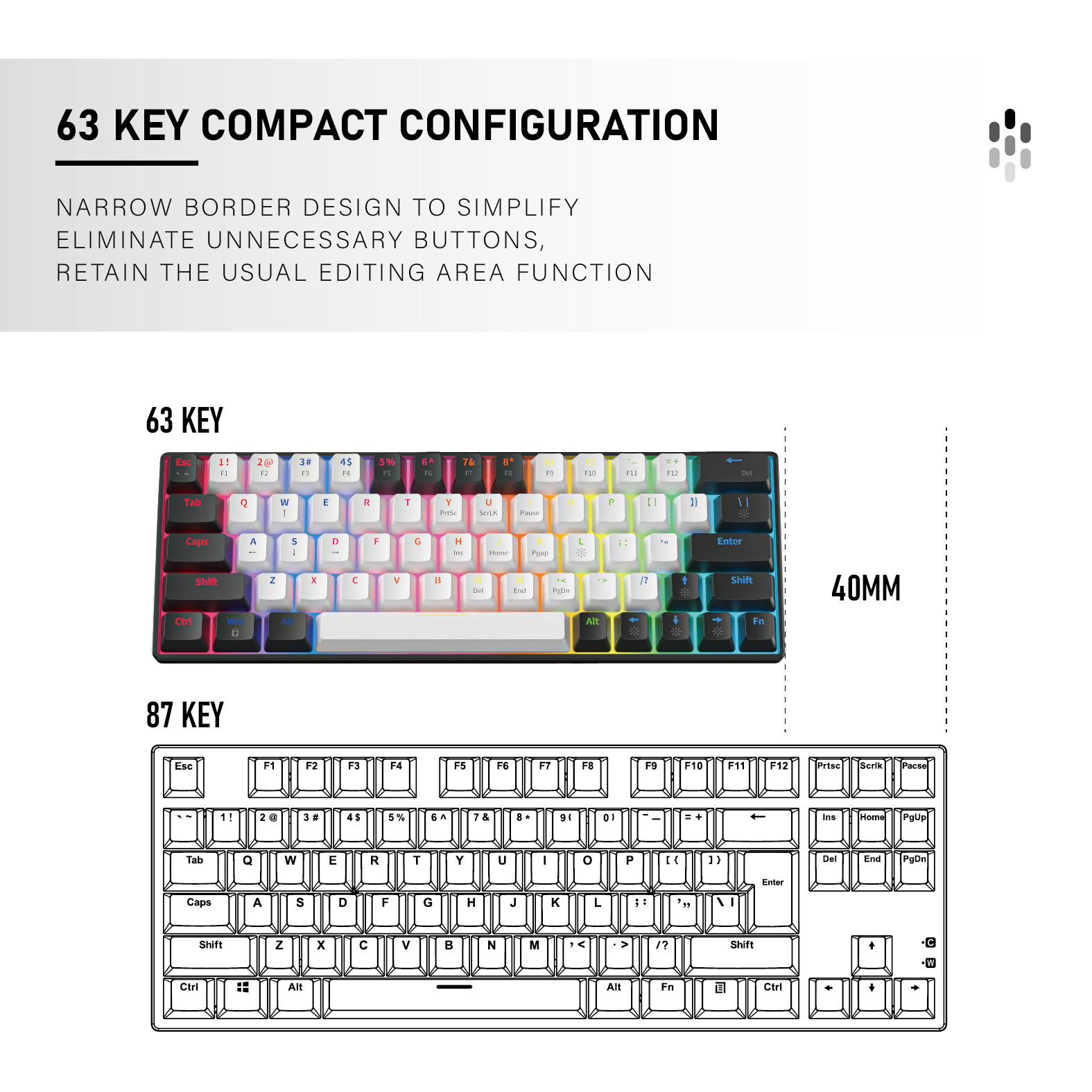 KA646 Mechanical Keyboard 63 Keys RGB Backlit Type-C Wired Hot ...