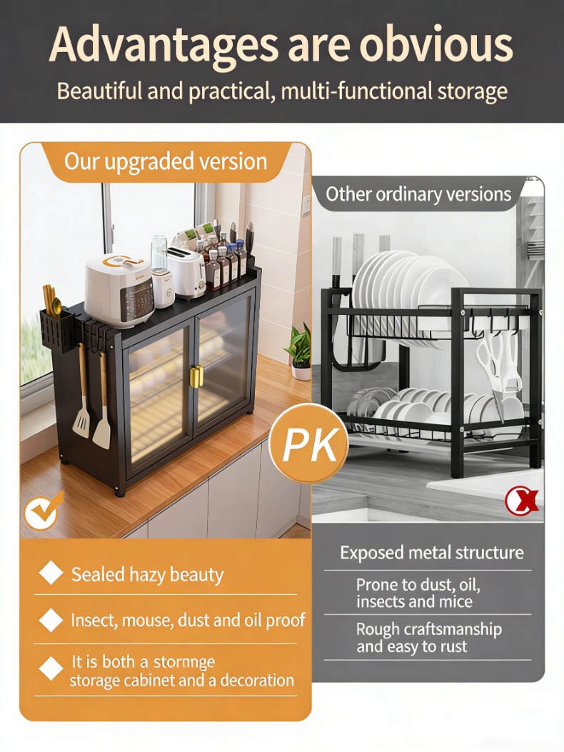 2/3 layer Kitchen Dish Cabinet Dustproof Bowl And Plate Dish Organizer ...