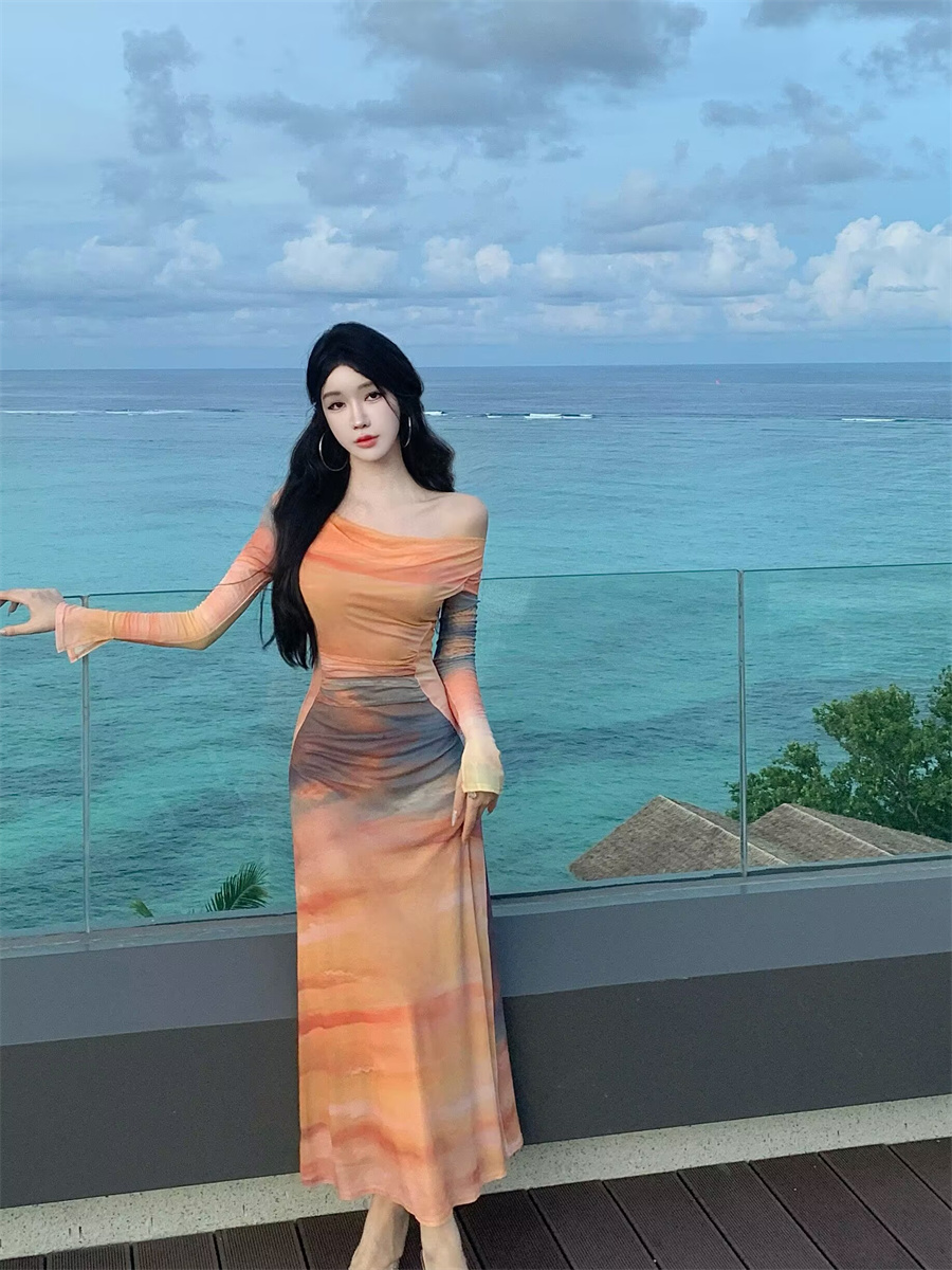 sunset tie dye terno dress floral classy layered lace long dress for ...