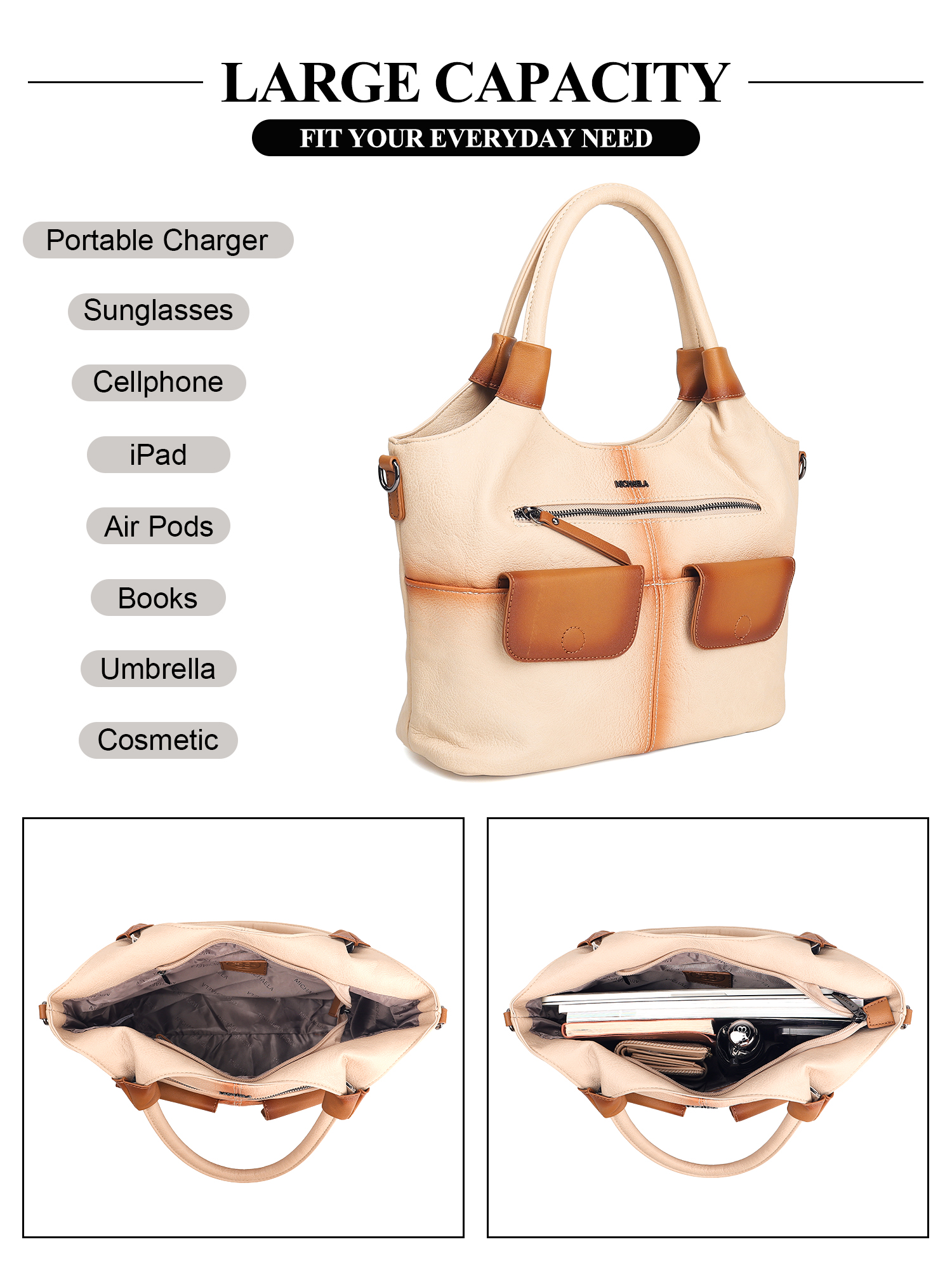 MICHAELA Spacious Gradient Hobo Bag Detachable Strap Chic Handbag for ...