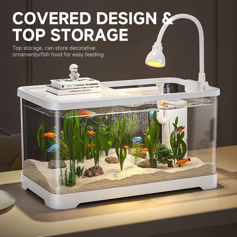 Papapet Betta Fish Tank Kit All-in-One Small Aquarium with Filter Light ...