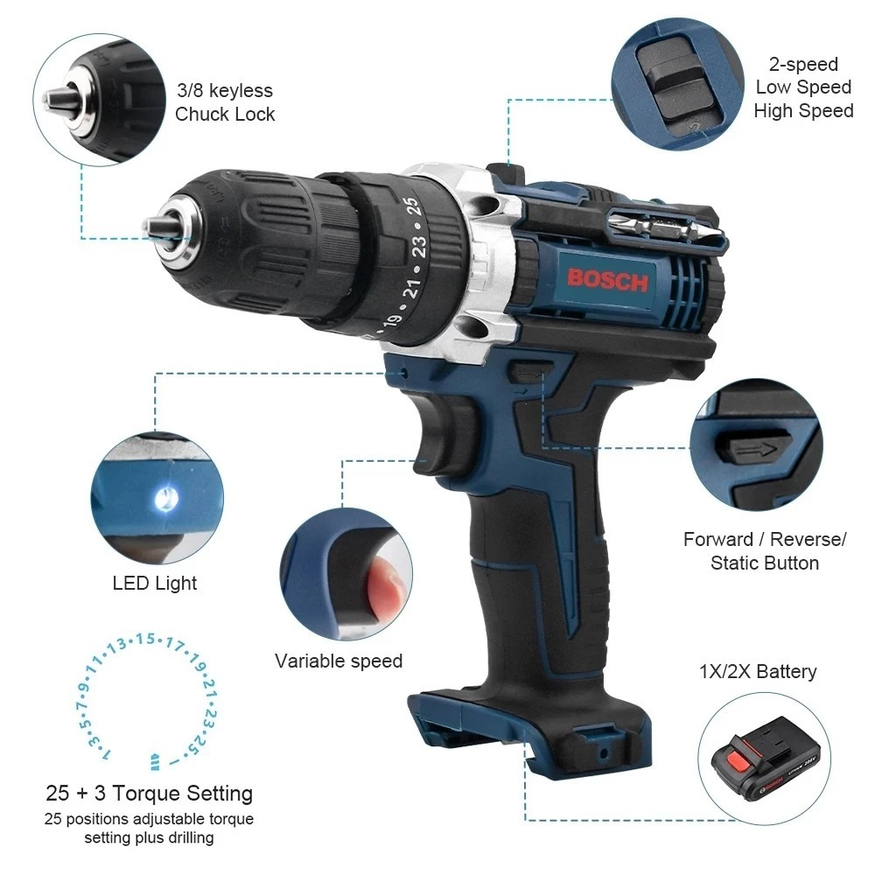 NEW BOSCH 98V Cordless Drill Hand Drill Set Li-on Battery Car Electric ...