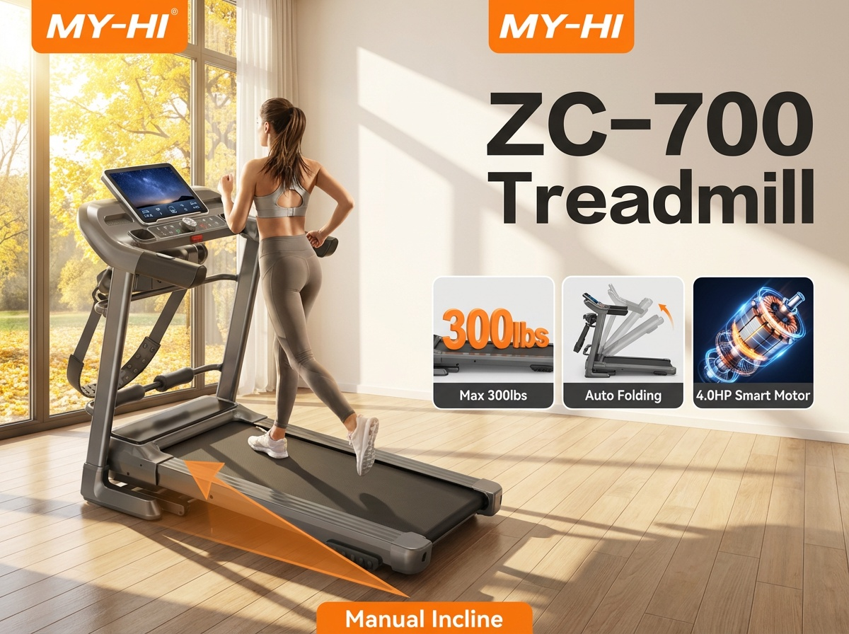 MY-HI Electric Treadmill Foldable Incline Adjustment Bluetooth Heavy ...