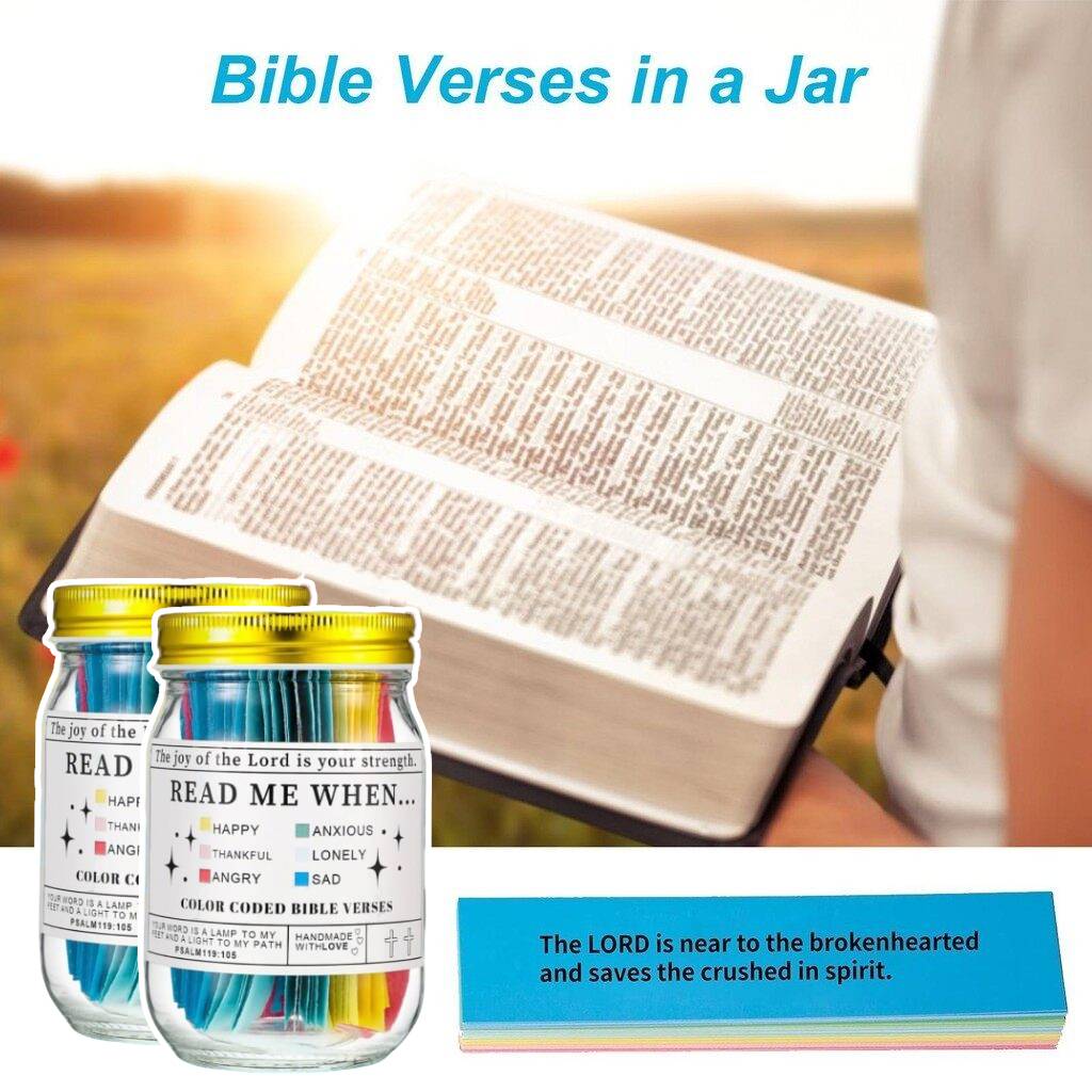 Bible Verse Jar/Glass Holy Jar/Scripture Cards/Colorful Coded Bible ...