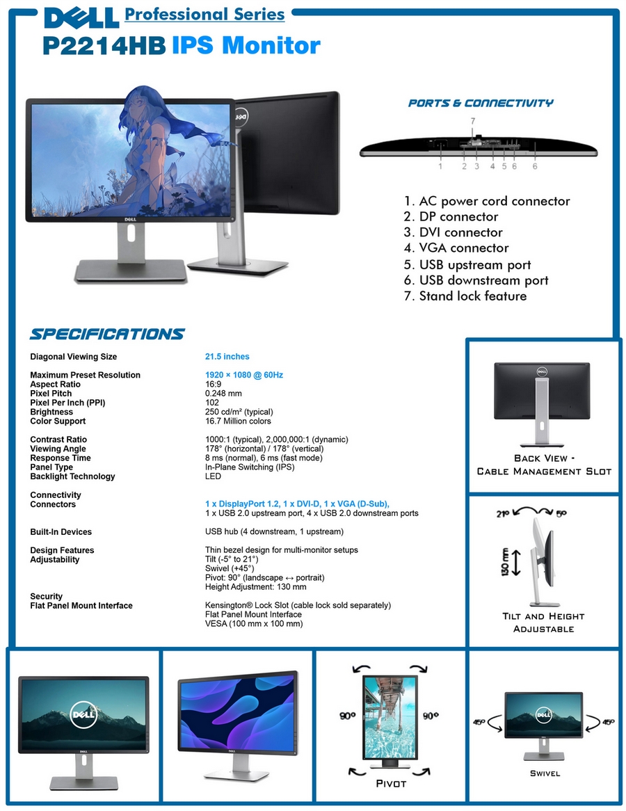 DELL 22" IPS FULL HD LED Monitor - with PIVOT / Vertical Mode Function ...