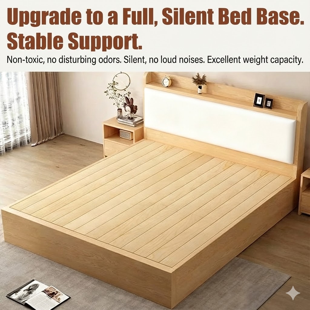 Wood Bed Frame with Soft Padded Headboard Storage Shelf Nordic Style ...