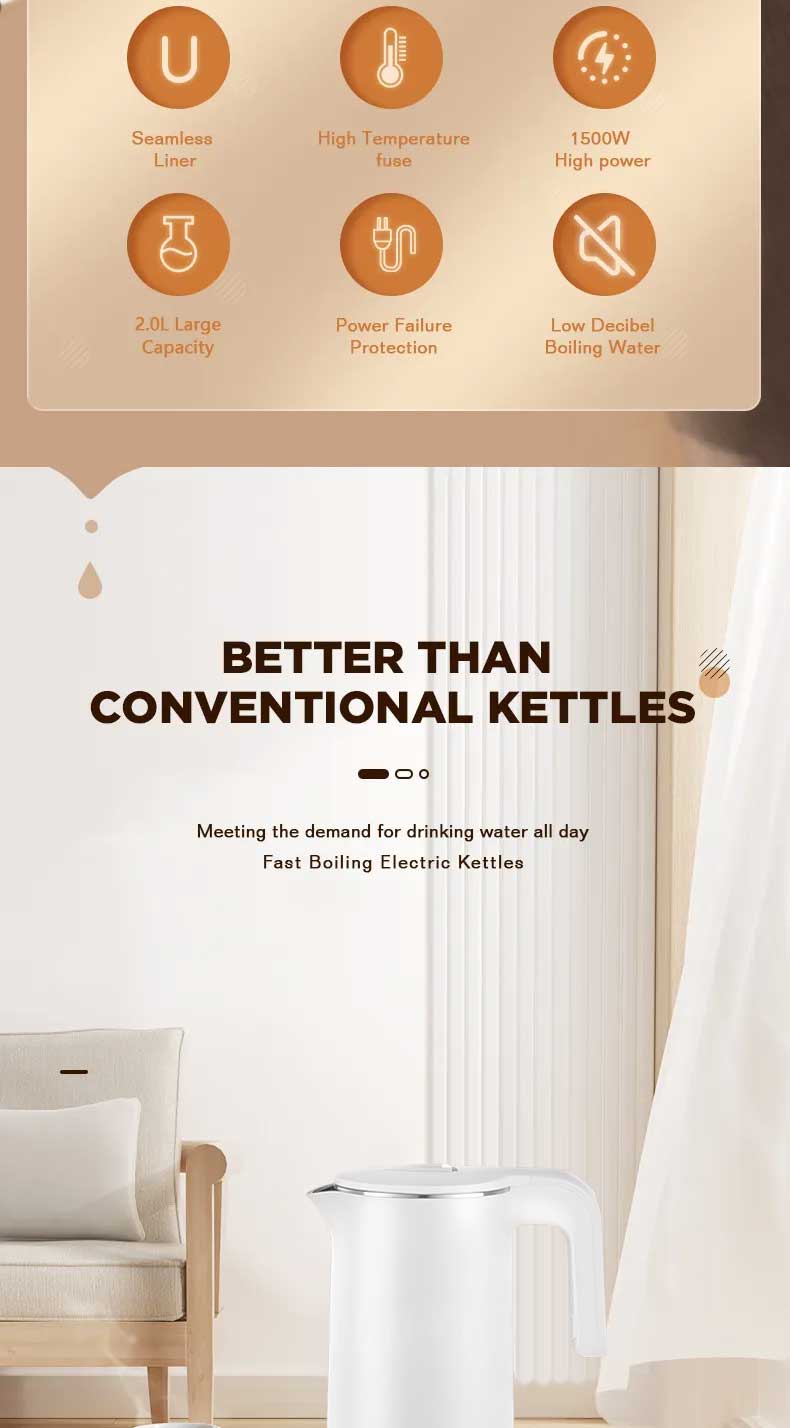 2.3L Electric Kettle Capacity 304Stainless Steel Double Layer Anti ...