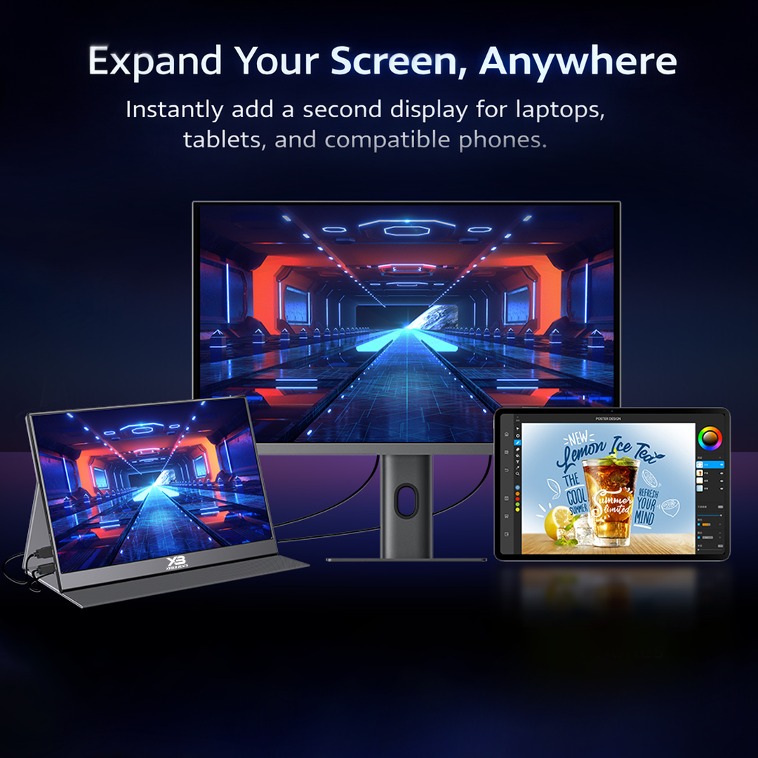 XB 15.6 Inches Portable Monitor Full HD Quality Display Screen External ...