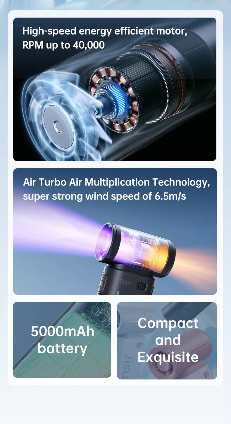 JISULIFE Life 9 Series Portable Rechargeable Fan - 3600/5000mAh Battery ...