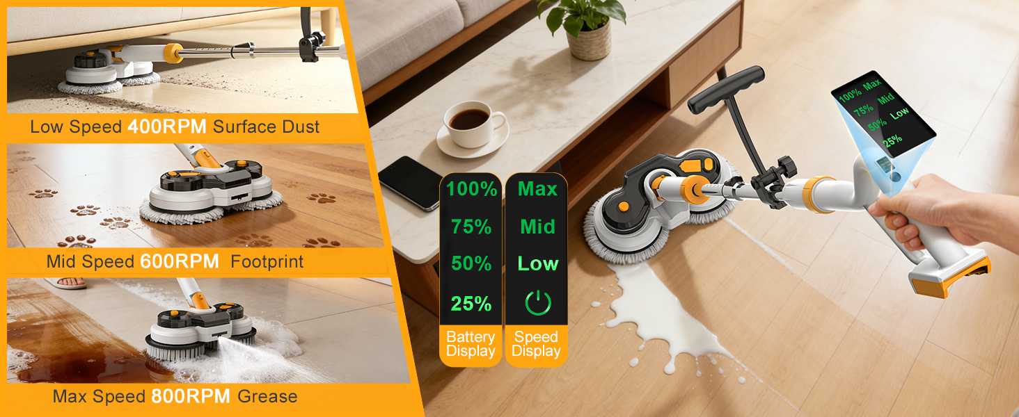 Qimedo Cordless Electric Mop Floor Scrubber Machine Rotating Mop for ...