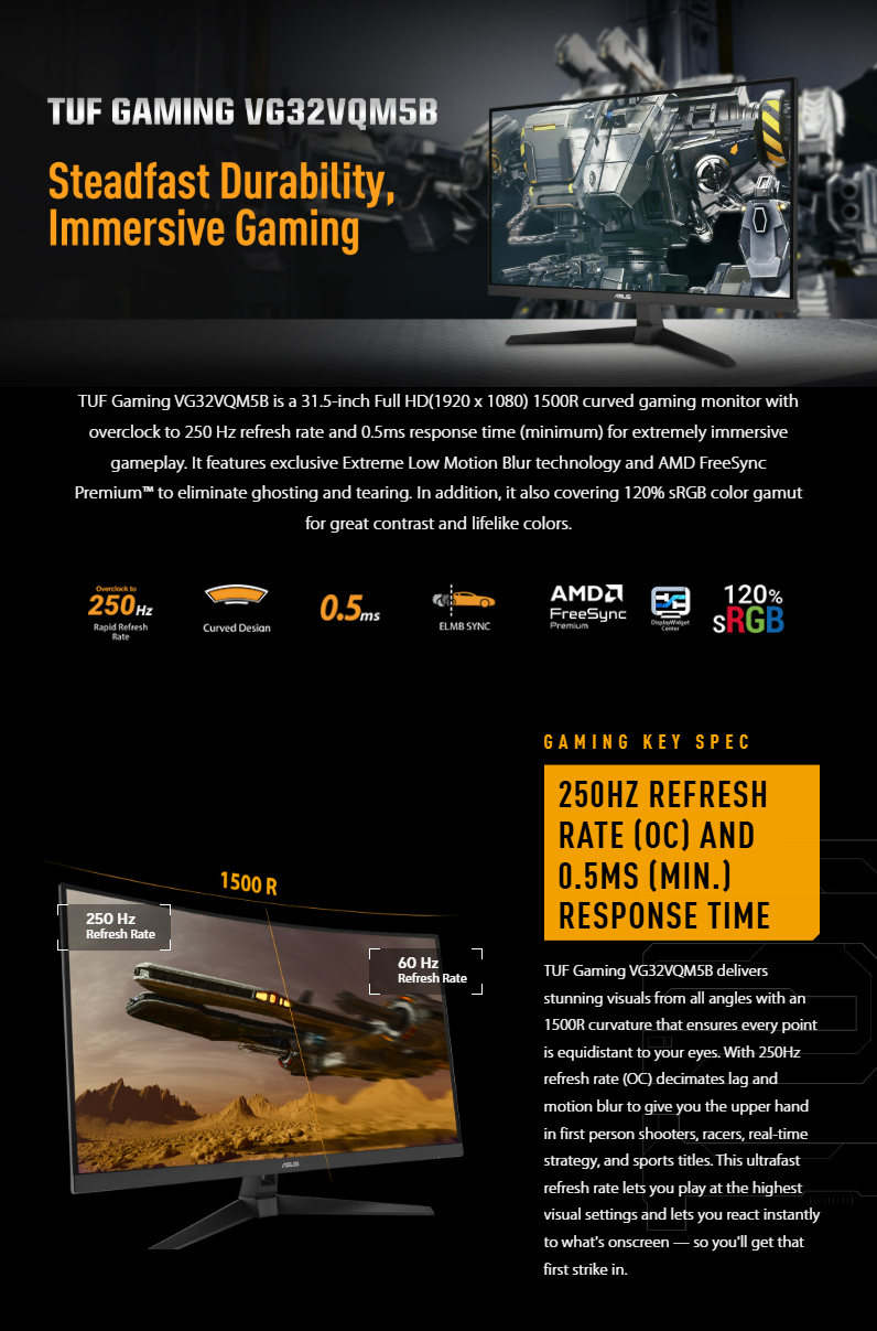 Asus TUF VG32VQM5B 31.5" FHD 1920x1080 250Hz ELMB Sync Anti-Glare ...