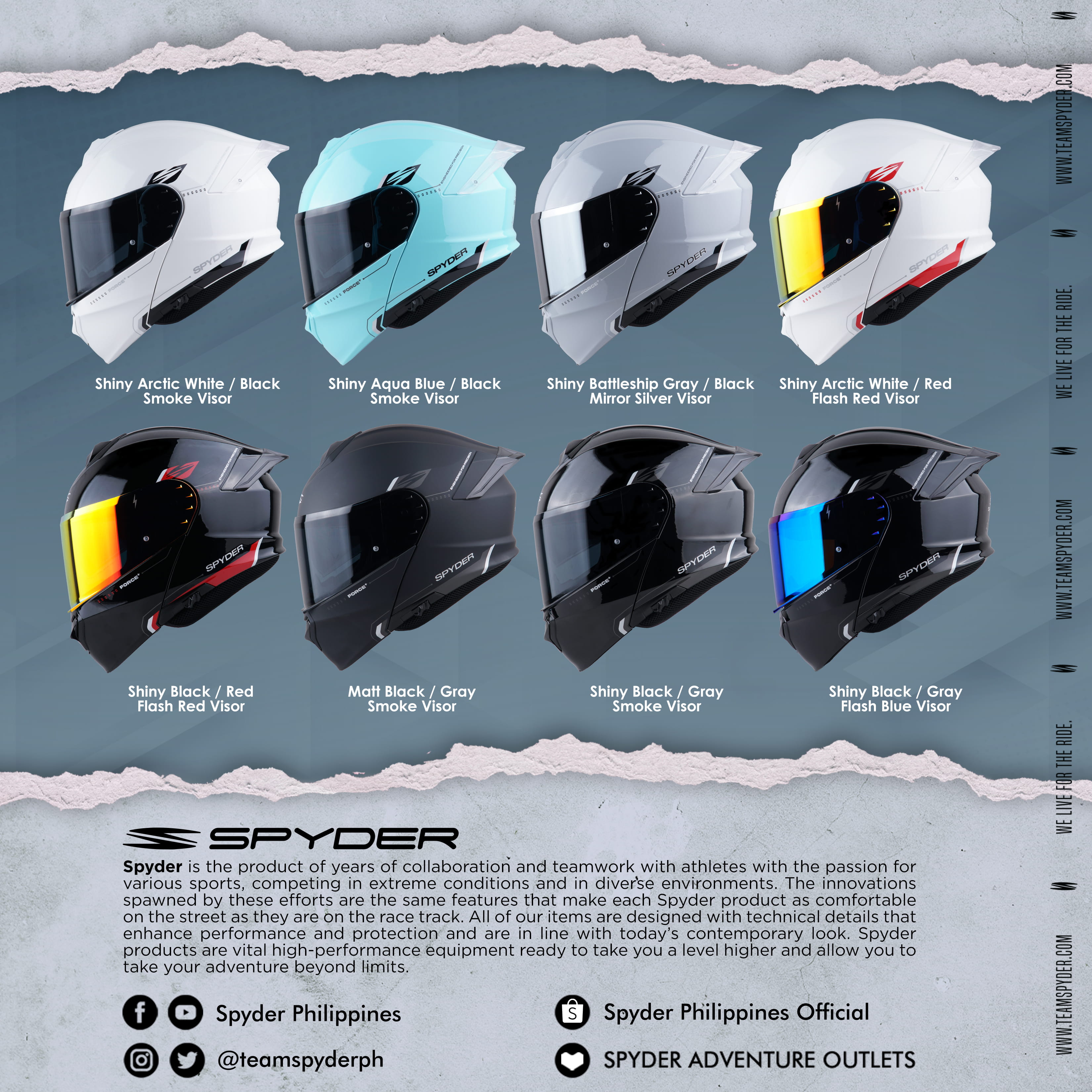 Spyder FORCE+ PD S0 V3 Modular Dual Visor Motorcycle Helmet | ECE ...