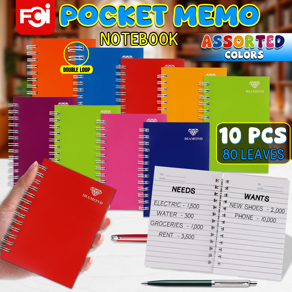 FCI D-A7 Pocket Memo Spiral Notebook ASSORTED COLORS ( 10 Pcs in 1 Set ...