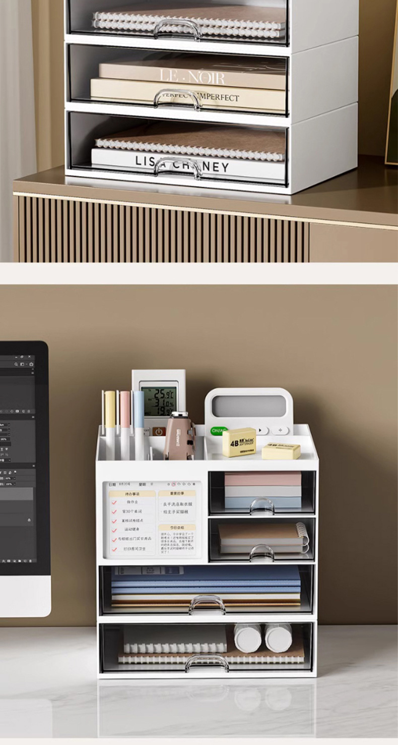 Desk Organizer Rack with Drawer Stackable Desktop Storage Box for Home ...