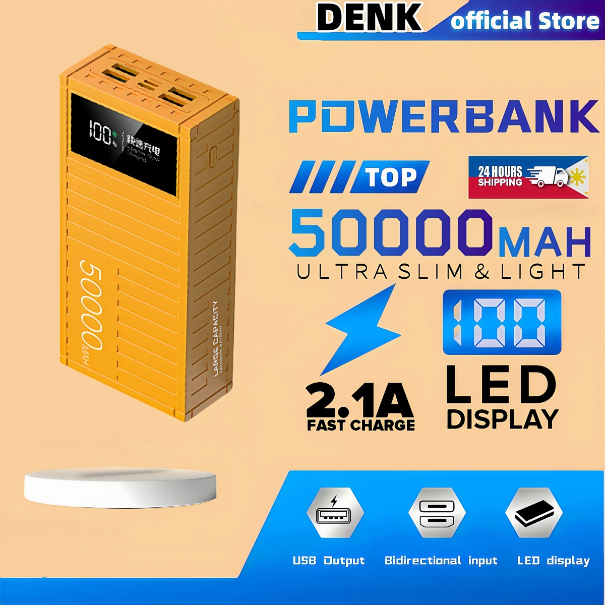 Denk Power bank 50000mAh 4 USB outputs 3 cables original branded fast ...