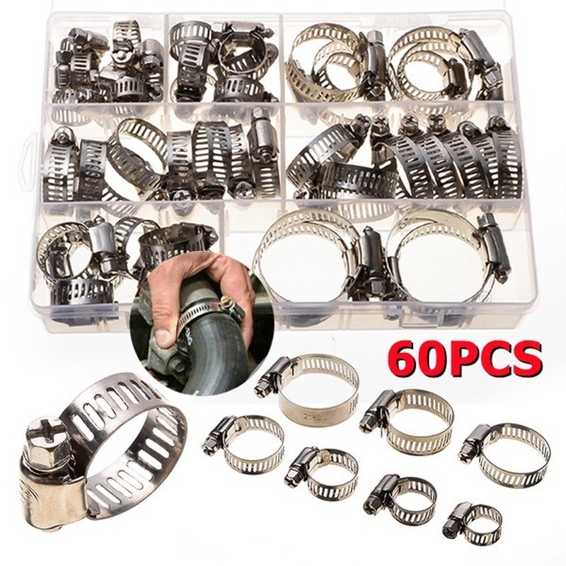 60pcs Boxed 304 Stainless Steel Hose Clamp Set High Temperature ...