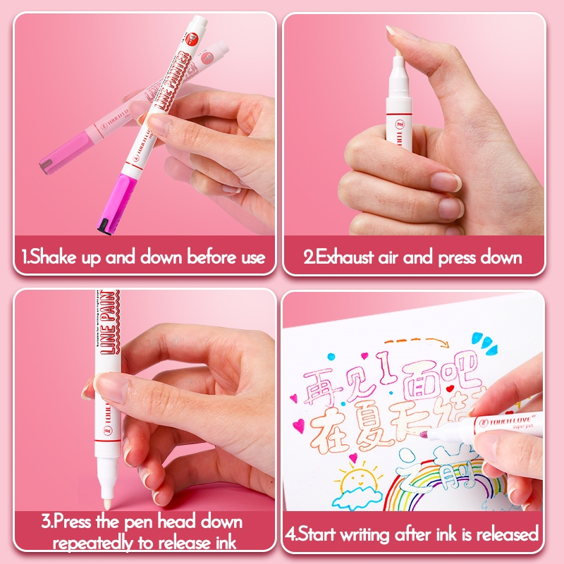 Double Line Outline Markers (8 Colors) - Metallic Pearl Ink, Metal ...