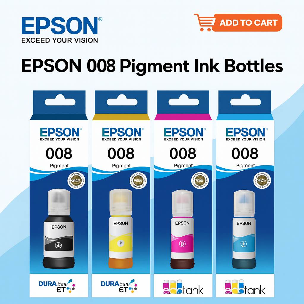 EPSON 008 Ink Bottle Set Black Cyan Magenta Yellow | Genuine Pigment ...