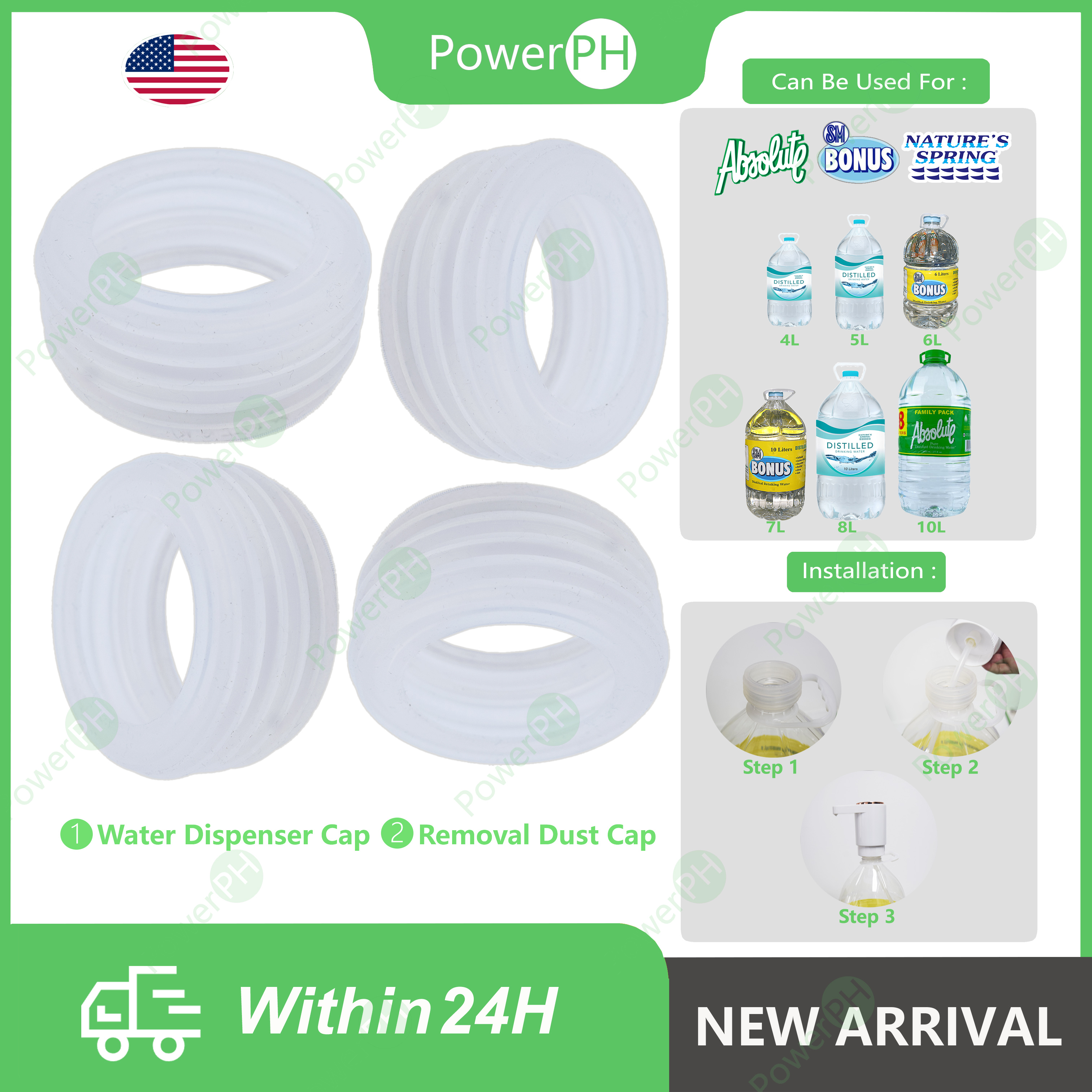 POWERPH Water Dispenser Silicone Bottle Cap For 4L 5L 6L 7L 8L 10L ...