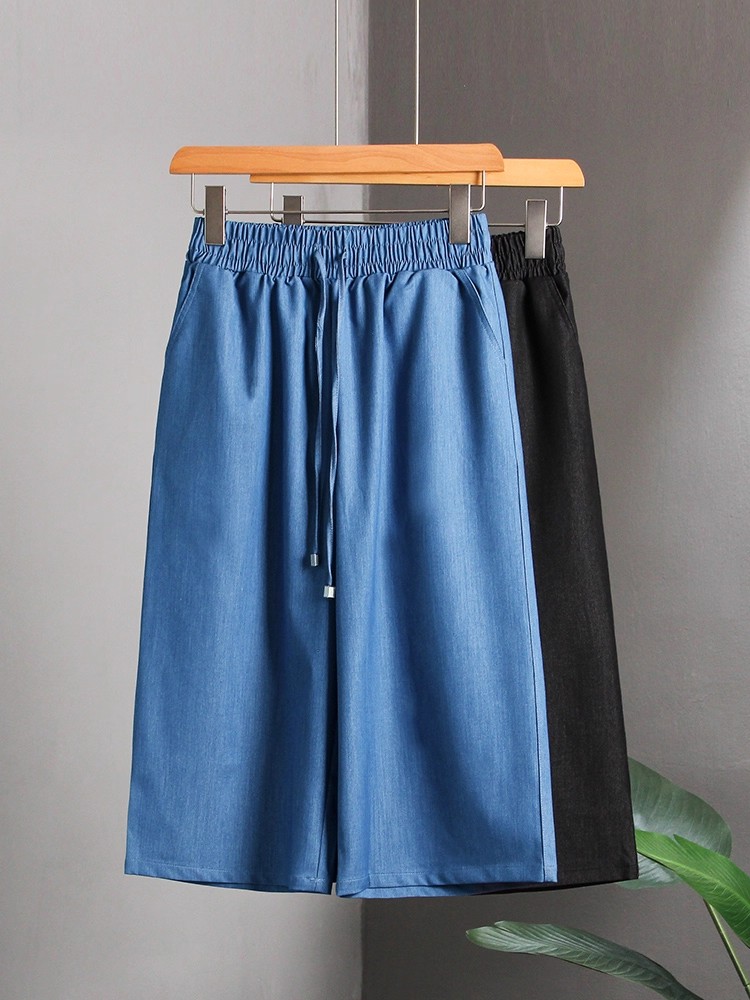 High quality Ladies Loose Denim Fabric Square Pants 3/4Tokong Trousers ...
