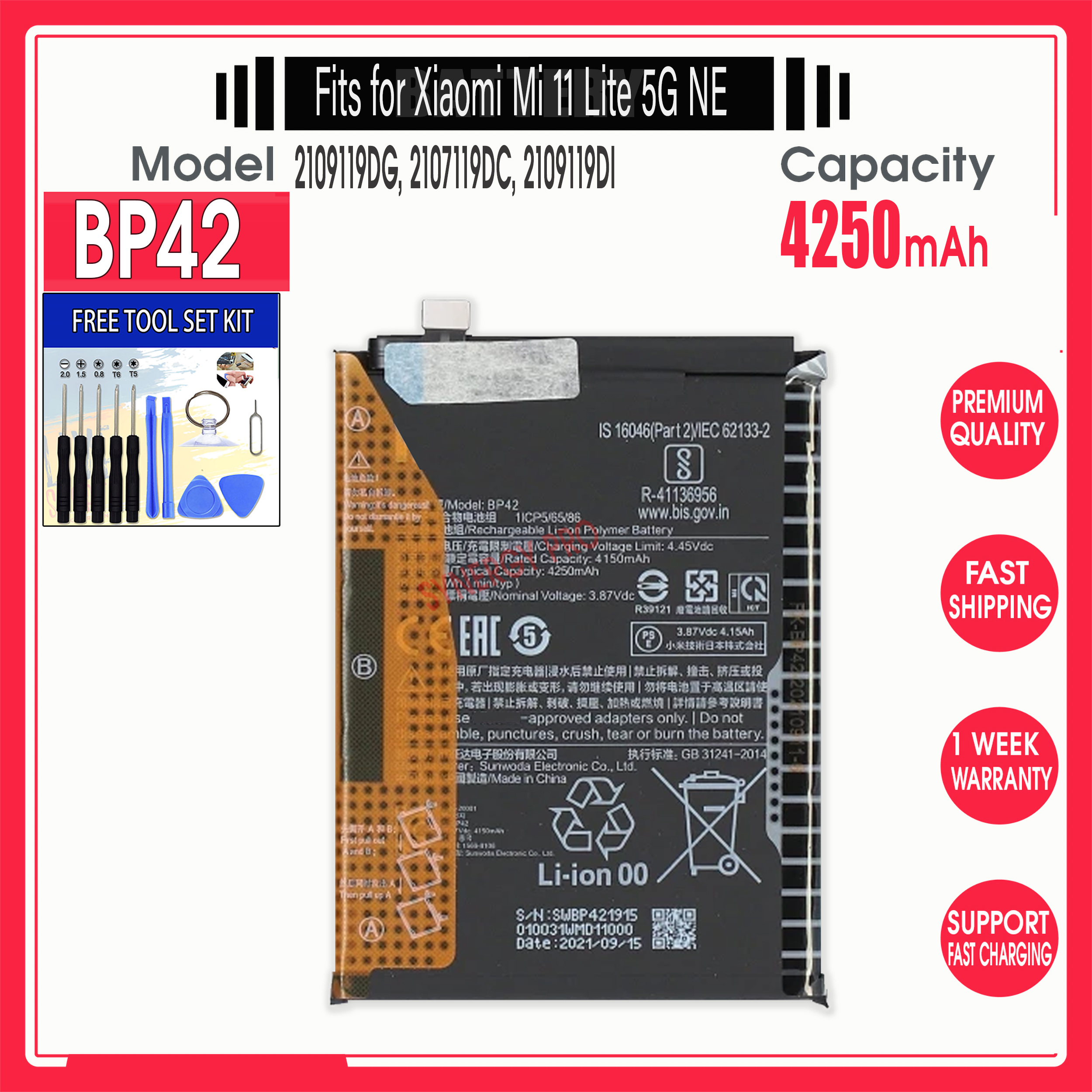 BP42 BATTERY FOR XIAOMI MI 11 LITE 5G NE BATTERY MODEL BP42 4250MAH ...