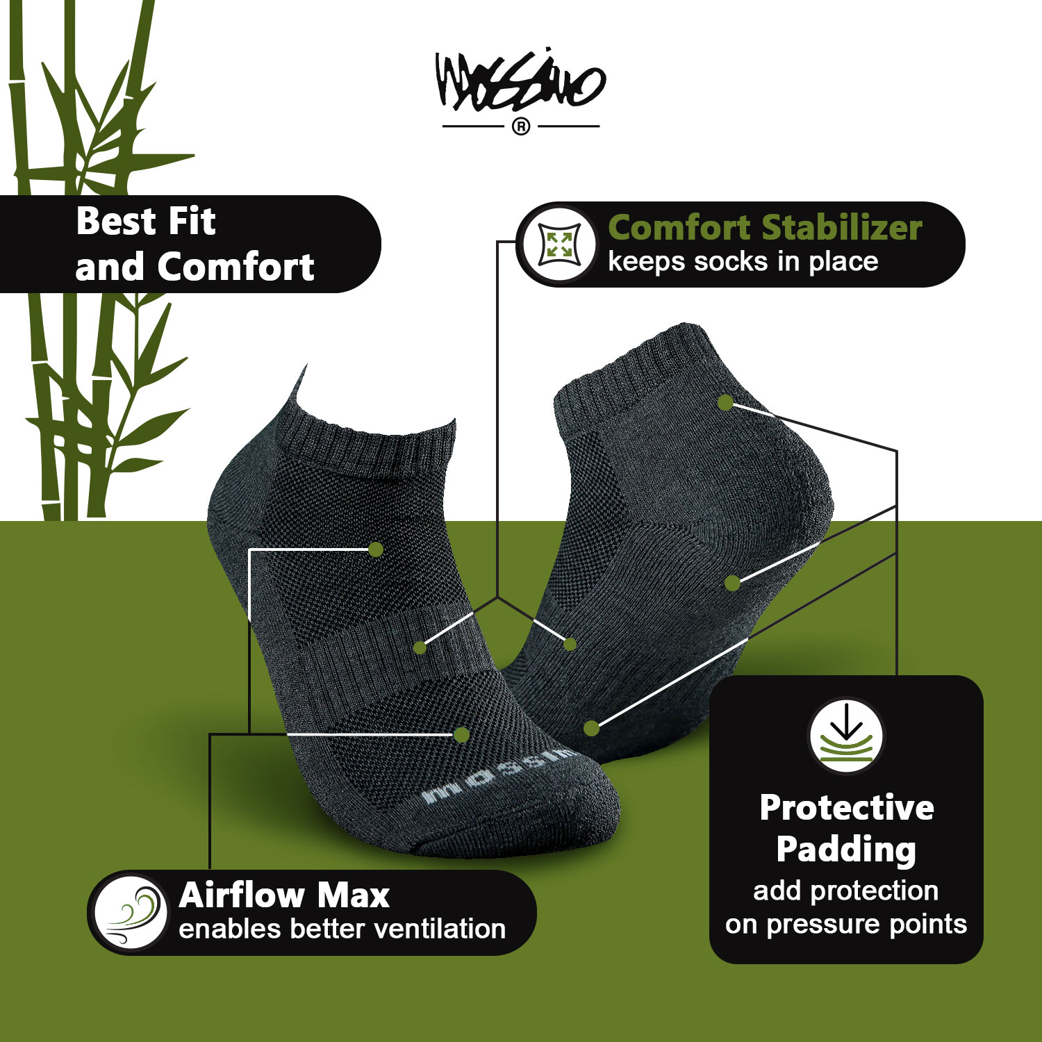 Mossimo Socks Sports Crew Antimicrobial Quick Dry Hypoallergenic Bamboo ...
