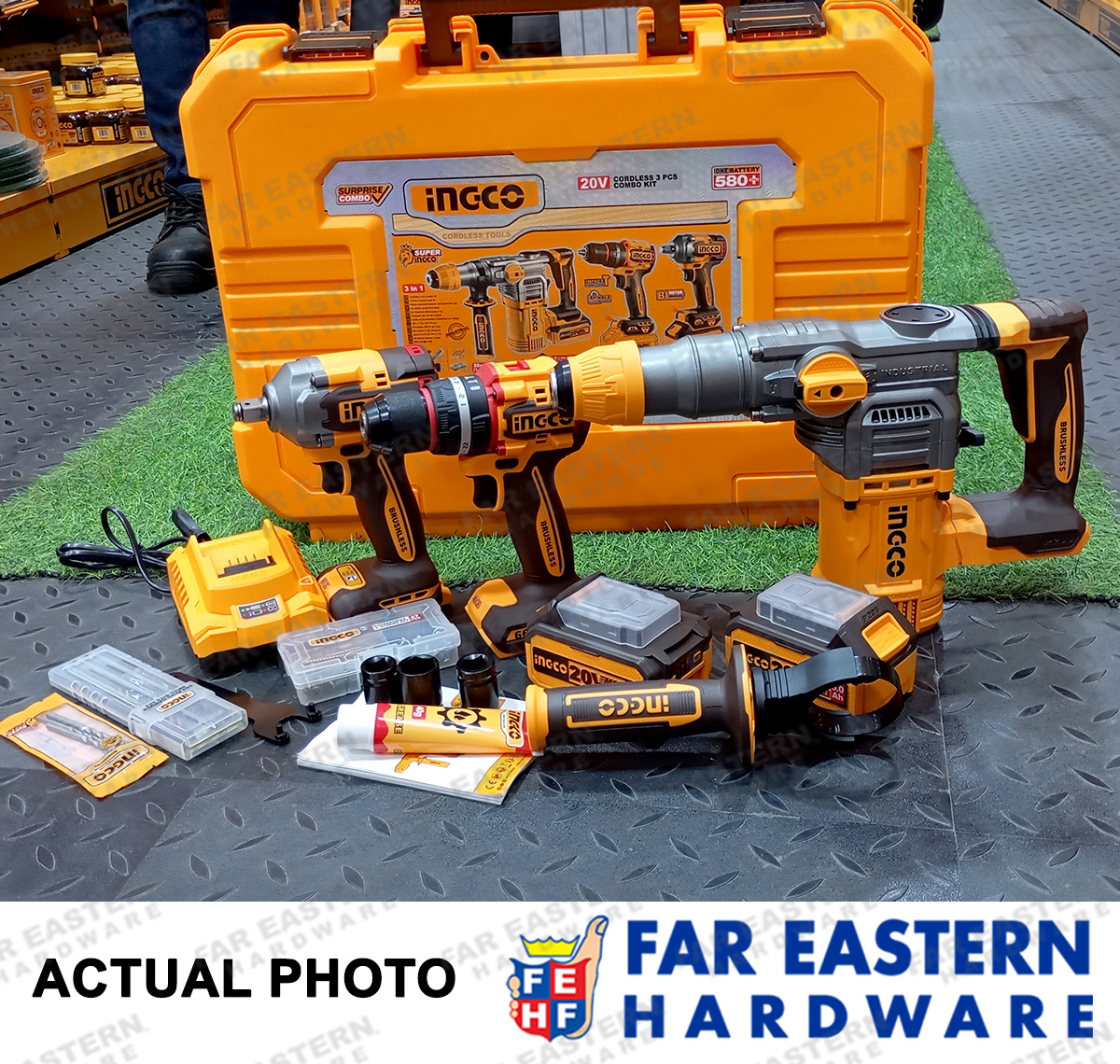 INGCO COMBO KIT Cordless Brushless Impact Drill | Wrench | Rotary ...