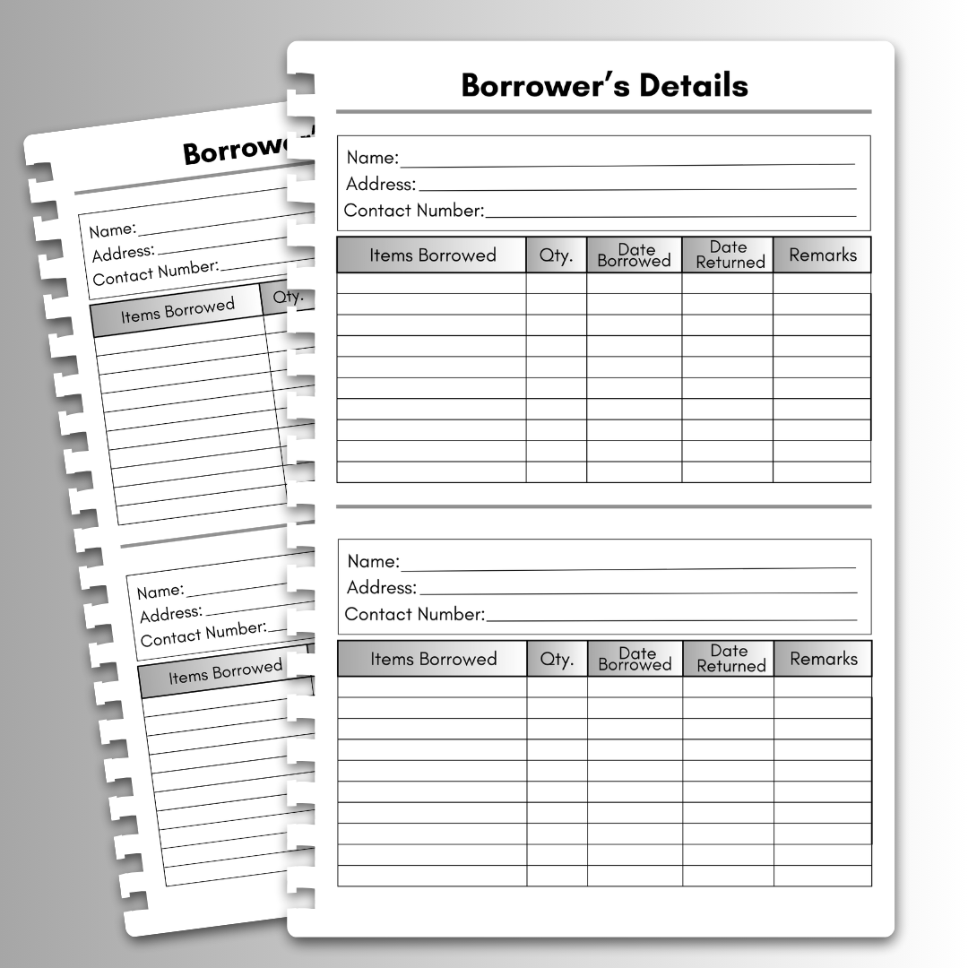 Borrower’s Record Book – Track Items Borrowed, Quantity, Dates, Returns ...
