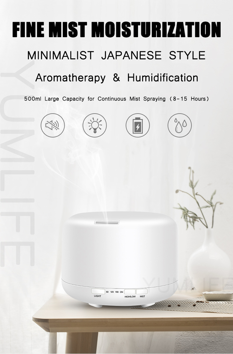 500ML 7 LED Humidifier with Essential oil Ultrasonic Aromatherapy ...