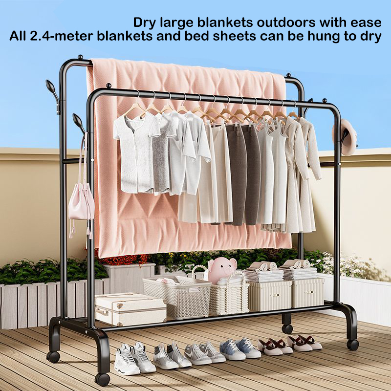 Double Pole Type Drying Rack Bedroom Clothes Rack Hanging Clothes Rack ...