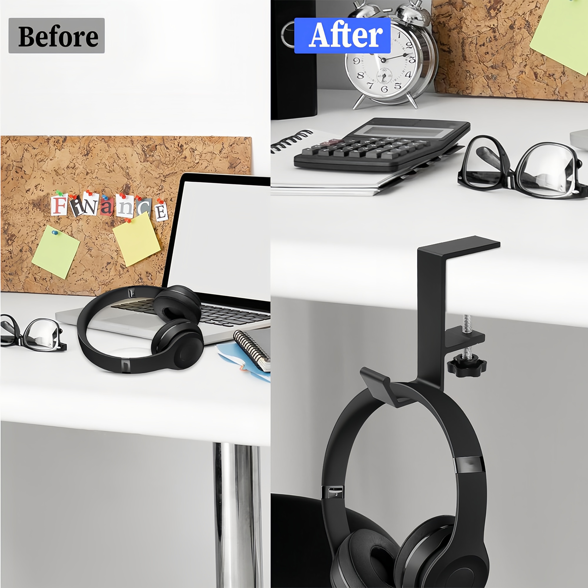 Headphone Hook Aluminum Headset Holder Clamp Mount Under Desk for ...