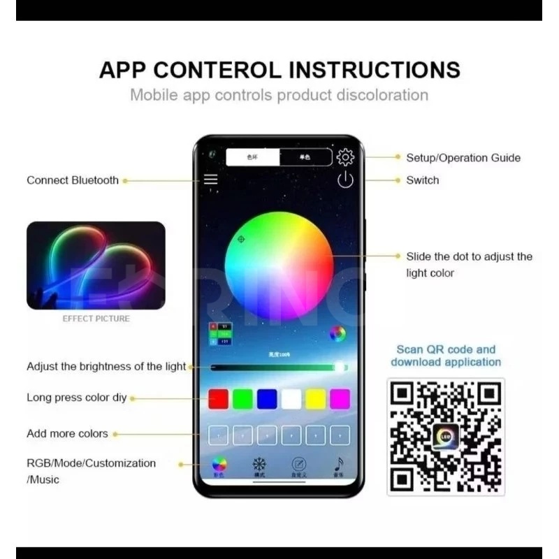 2PCS RGB Car LED Daytime Running Lights APP/Remote Control Flexible ...