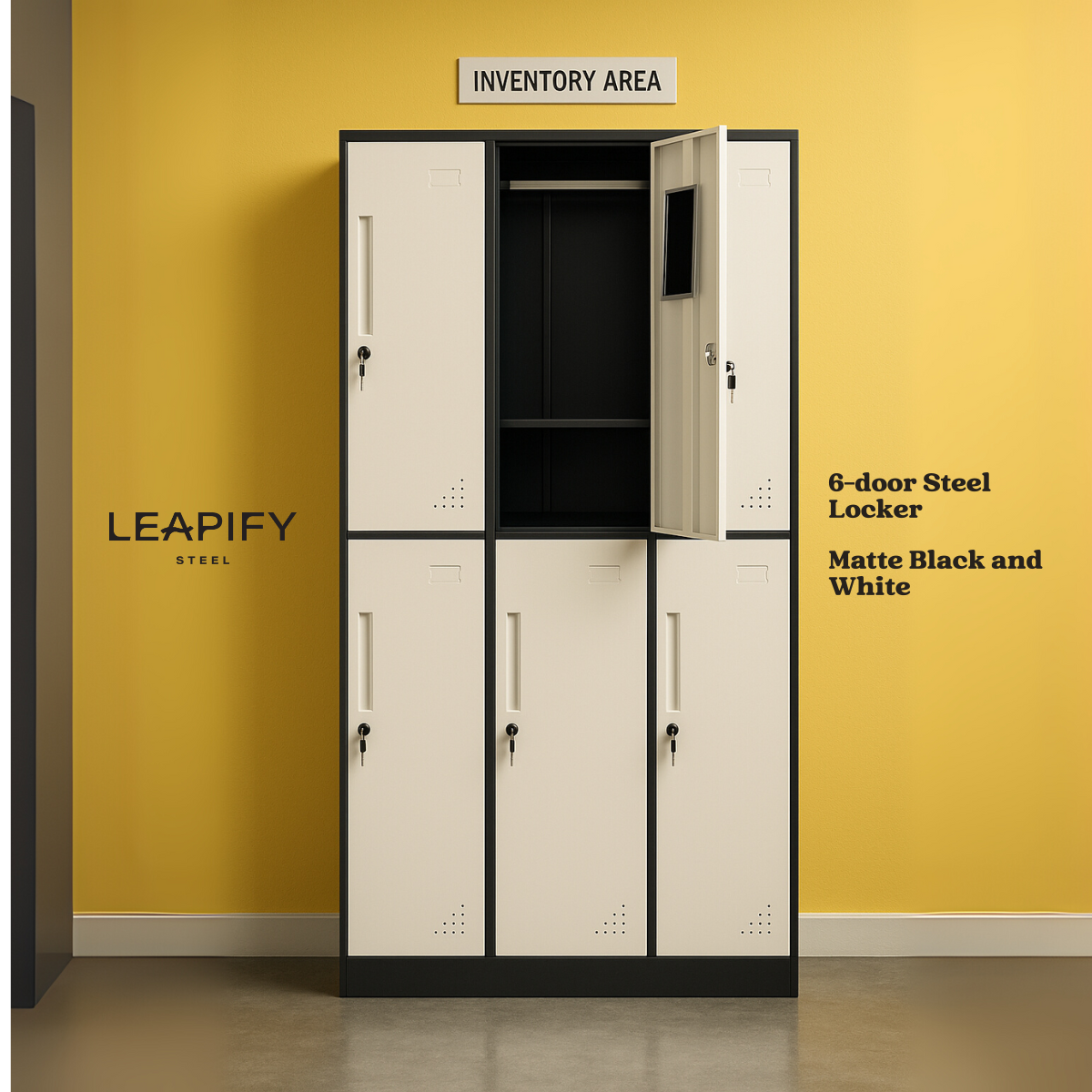 RACHEL | Industrial 6-door Steel Locker in Matte Black and White - With ...