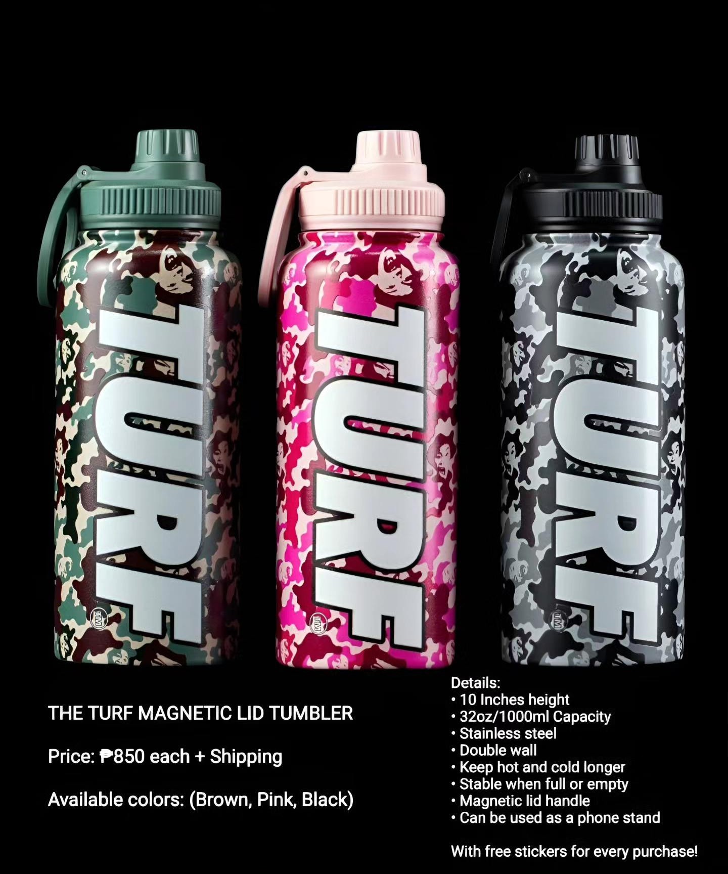 The Turf Thermal Tripod Flask – 1000ml Double Wall Stainless Steel ...
