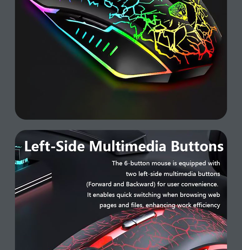 Wired Crack Gaming Mouse with 7Color Breathing Backlight 4Speed DPI and ...