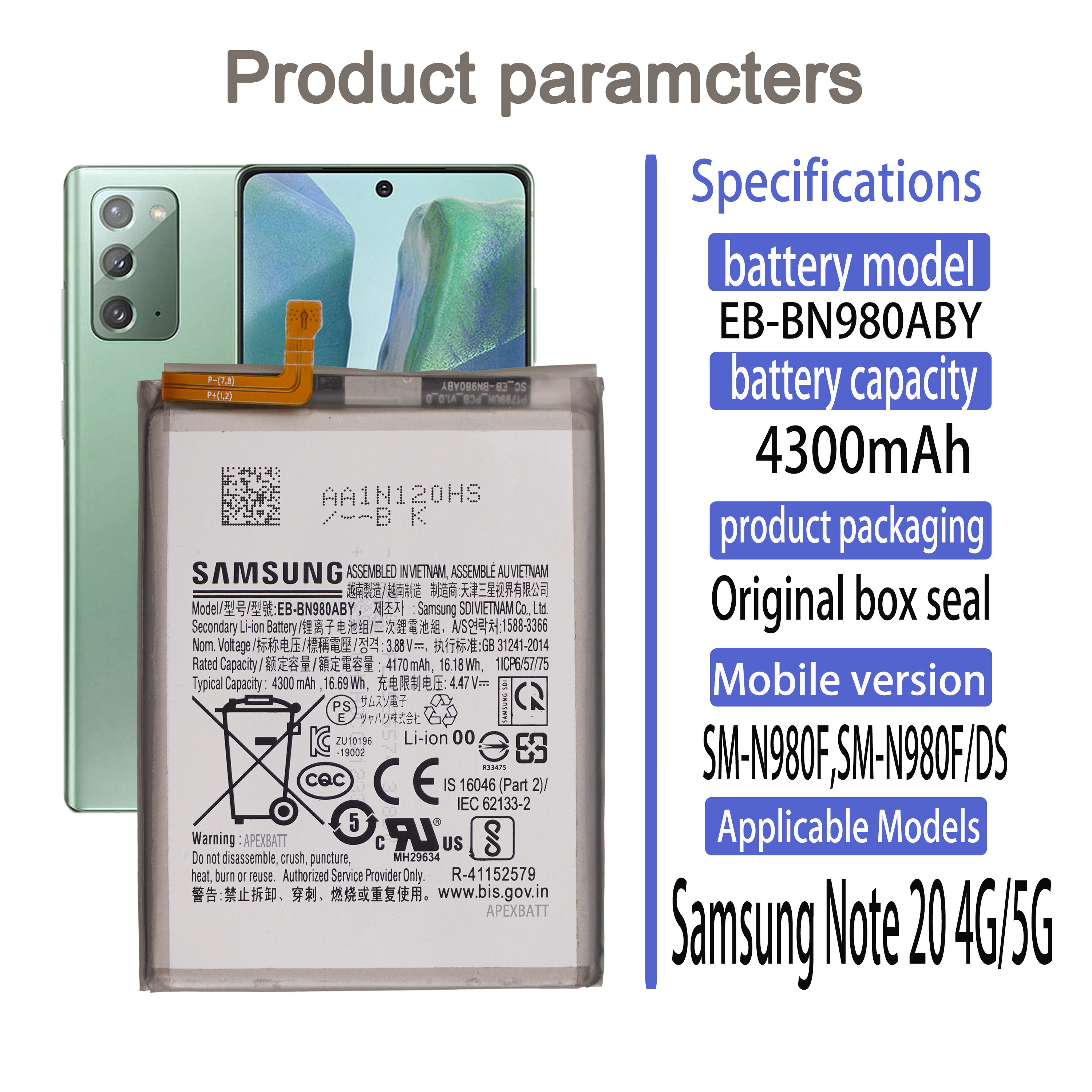 APEXBATT Battery For Samsung Galaxy Note 20 Battery SM-N980F/DS 4300mAh ...