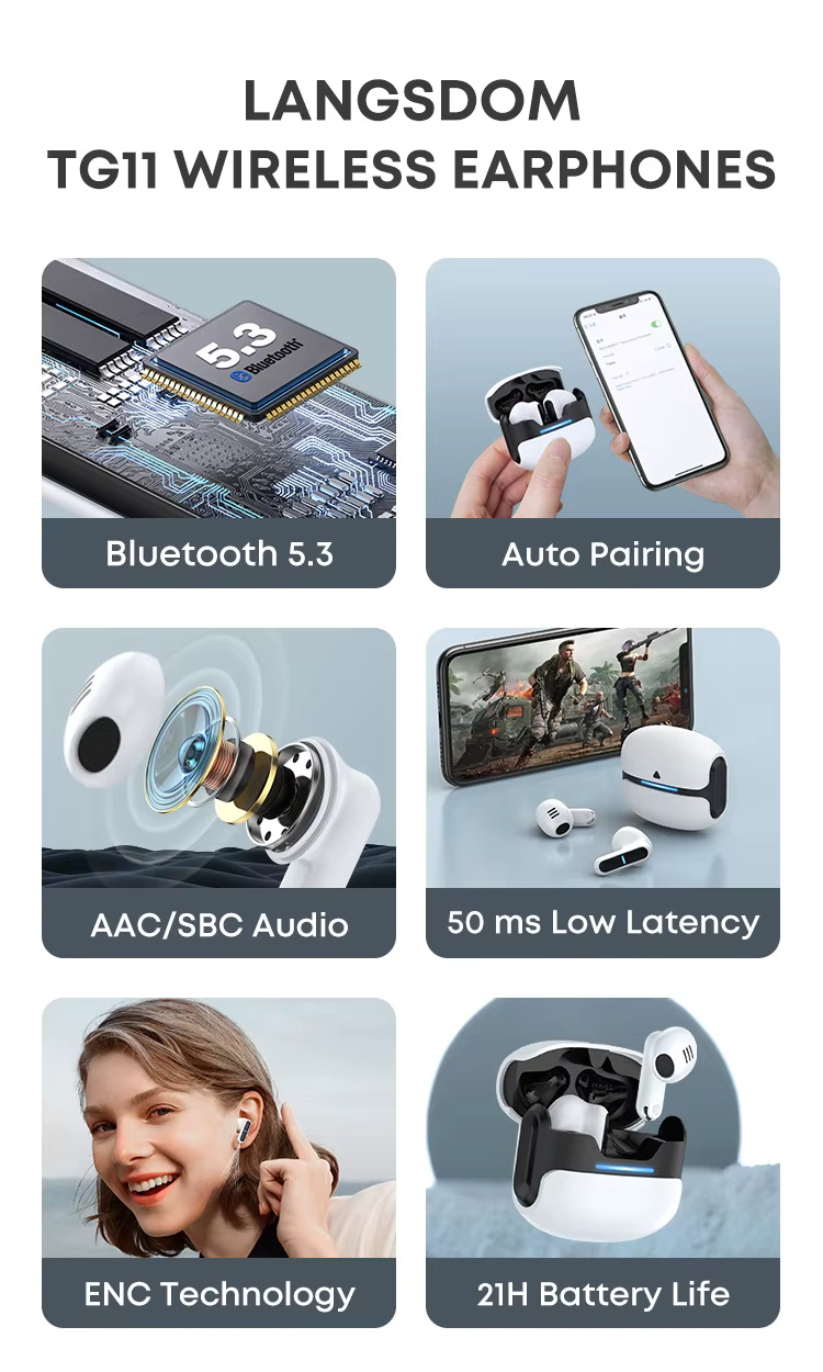 Langsdom Theta TG11 True Wireless Bluetooth Earbuds with ENC noise ...