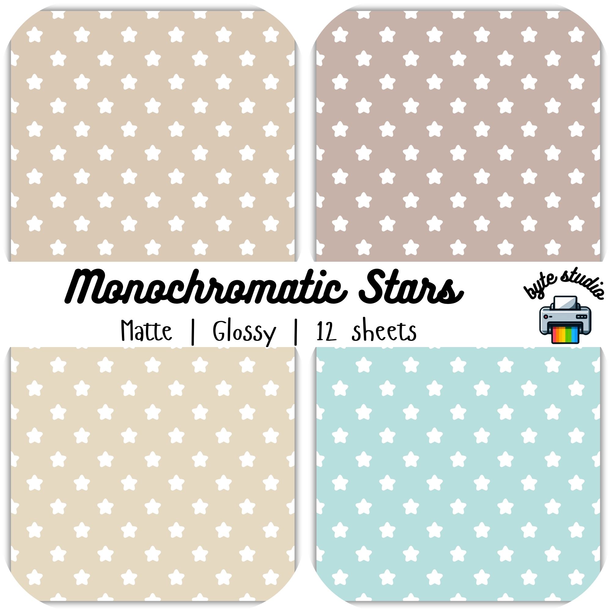 12 Sheets Monochromatic Stars by byte studio | Cardstock Craft Paper ...
