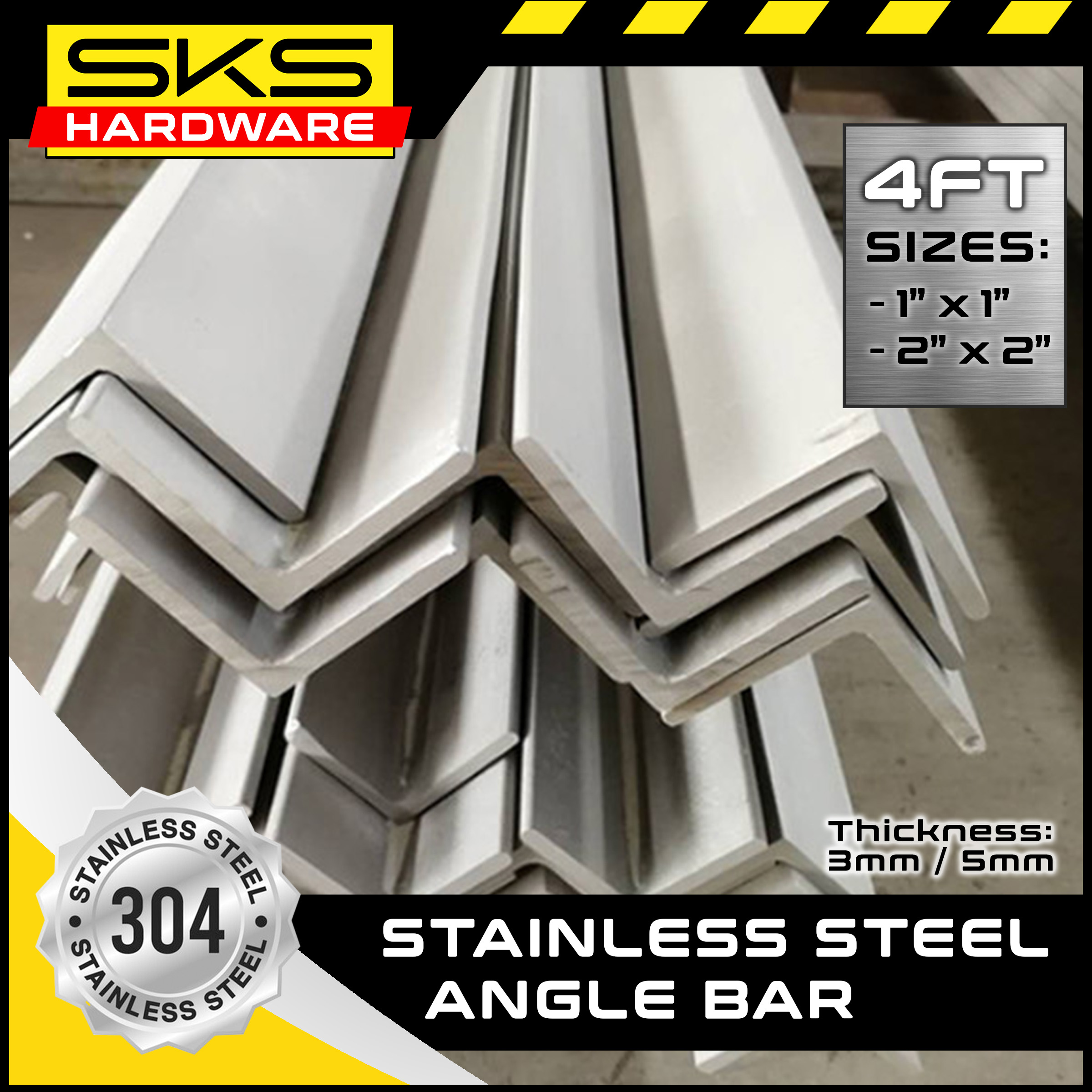 Stainless 304 Angle Bar 3mm / 5mm Thickness | Sizes 1" x 1" & 2" x 2 ...