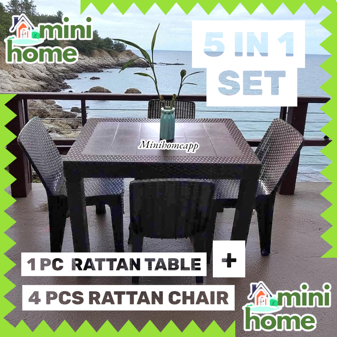 7 IN 1 COMPLETE SET RATTAN TABLE AND RATTAN CHAIRS DINING OUTDOOR 24x38 ...