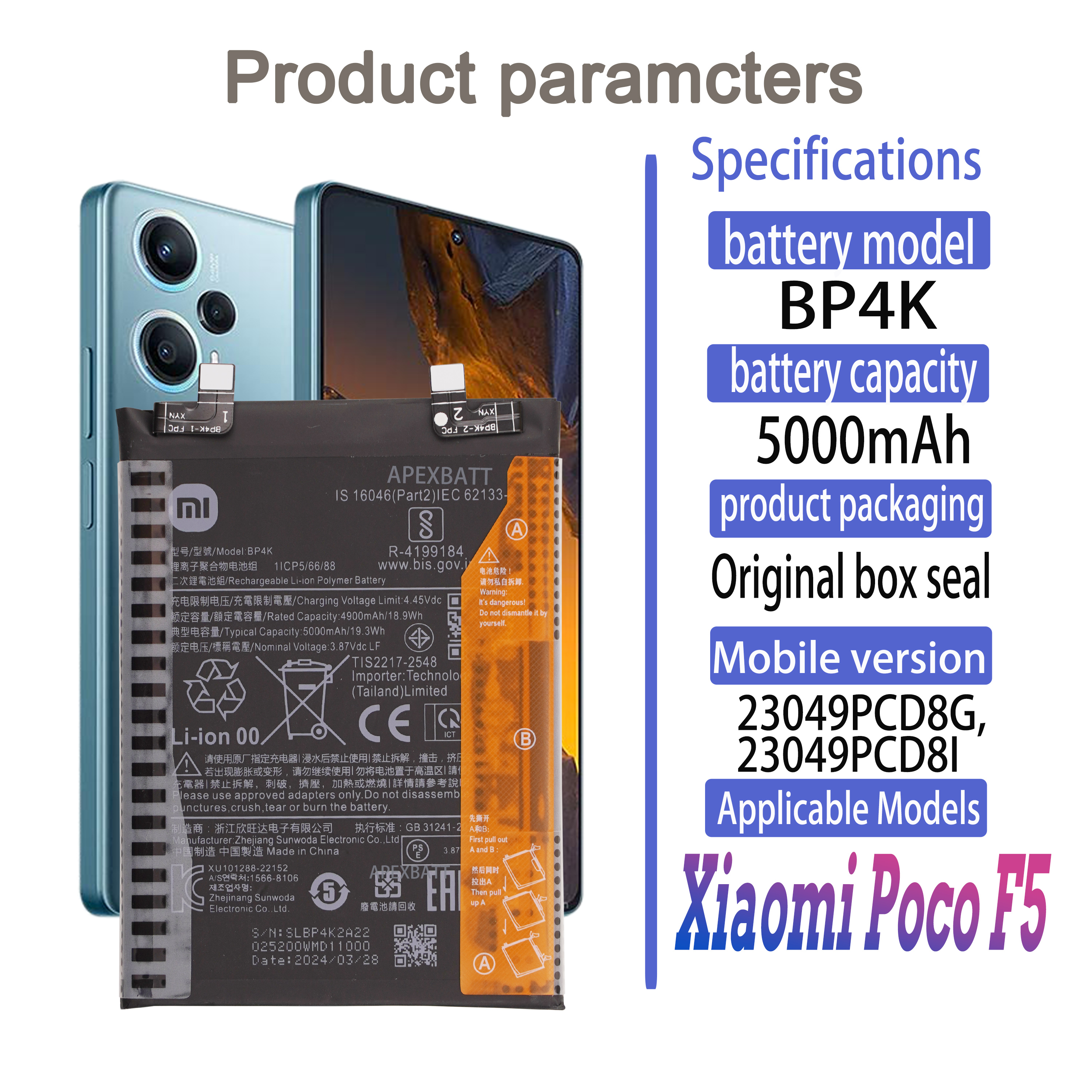 APEXBATT New BP4K Battery For Xiaomi Poco F5 Batteries+Tools Free ...