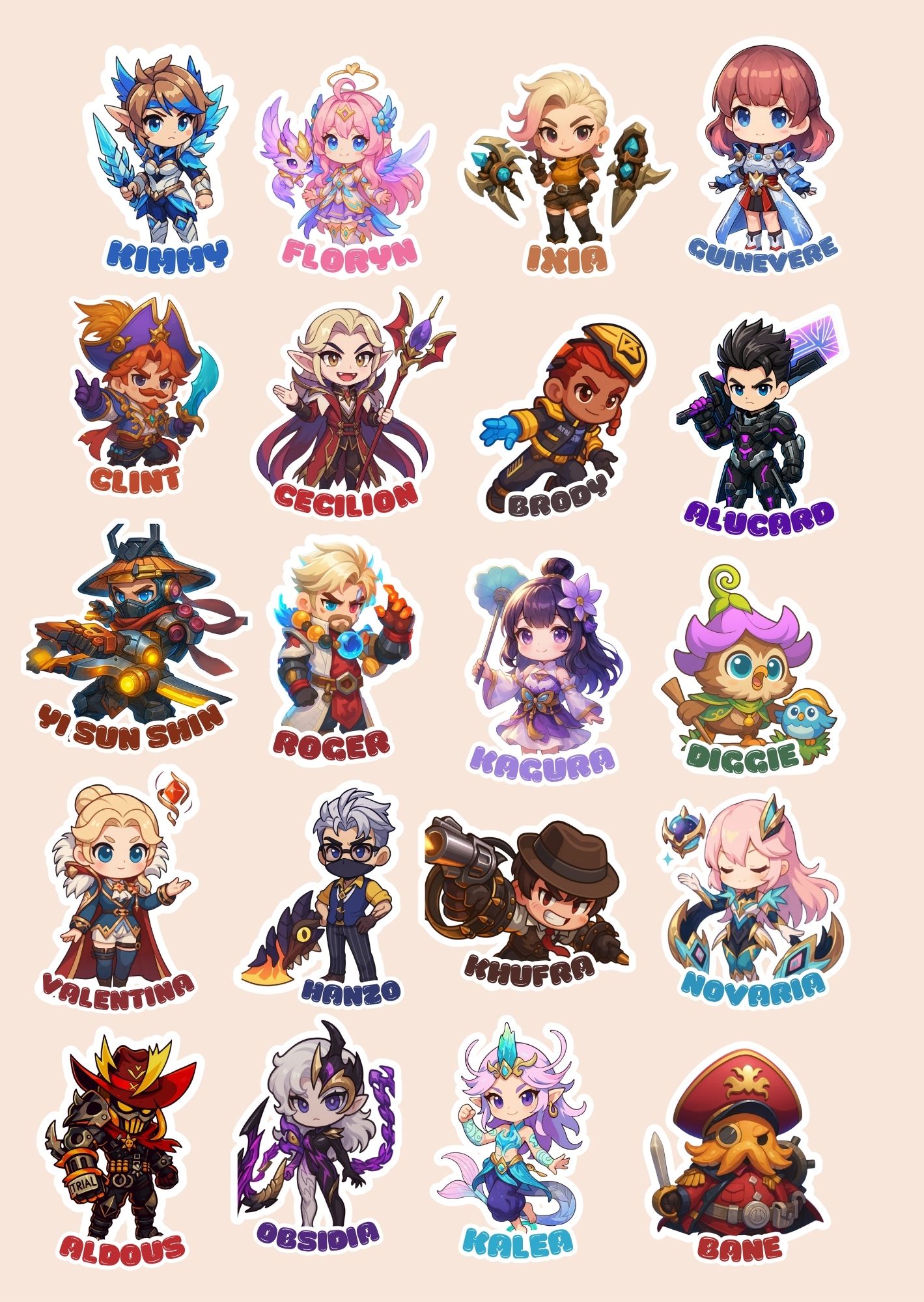 Mobile Legends Stickers 20 pieces per sheet with hologram dot effect ...