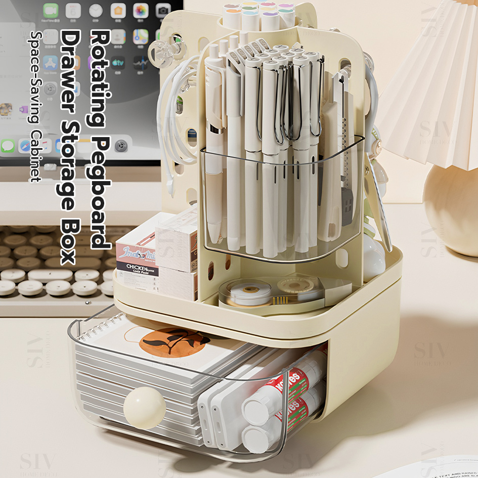 SIV Desktop Organizer With Rotating Pegboard Shelf & Pen Holder For ...