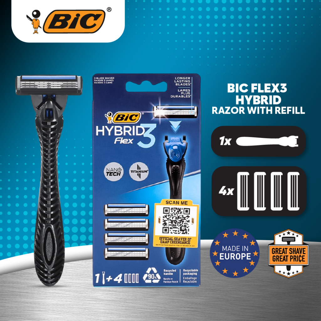 BIC Flex 3 Hybrid Reusable Shaver 1 Handle + 4 Refills (Flexible Triple ...