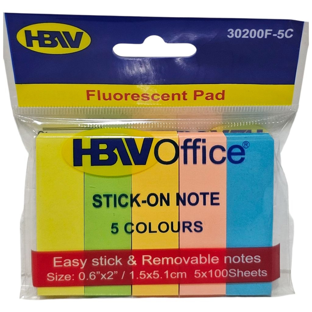 HBWOffice Stick-On Note Fluorescent Pad 5’s | Shopee Philippines