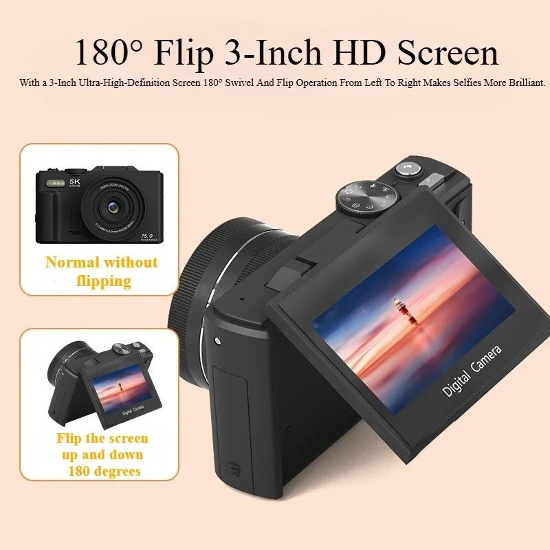 5K Digital Camera Photography 64MP WIFI 18X Digital Zoom Digicam ...