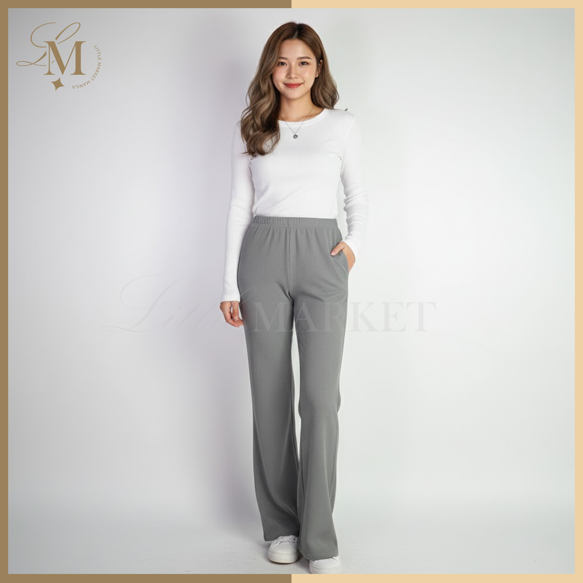 LittleMarket Ribbed Knit Flared Pants for Women Garterized High Waist ...