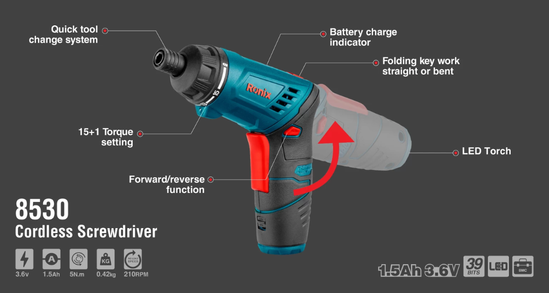 Ronix 8530 Foldable Cordless Screwdriver Kit 3.6V | 6.25mm | Shopee ...