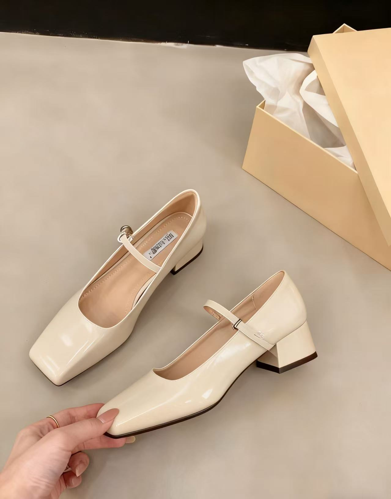 Elegant Red Black Mary Jane Shoes for Women Thick Heel Dress Shoes ...