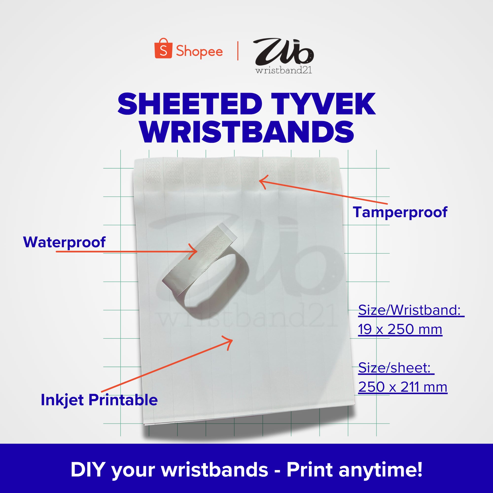 Inkjet Printable Tyvek Wristband sheets, Event Wristbands, Resort ...